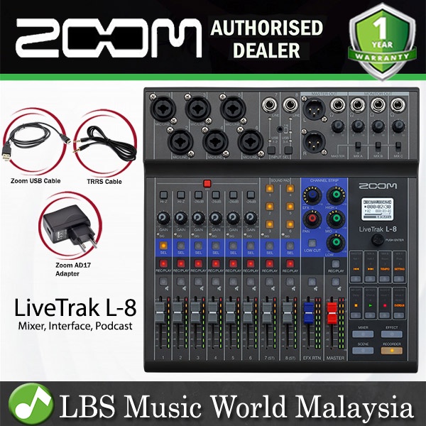 Zoom LiveTrak L-8 8 channel Digital Mixer Recorder Audio Interfast ...