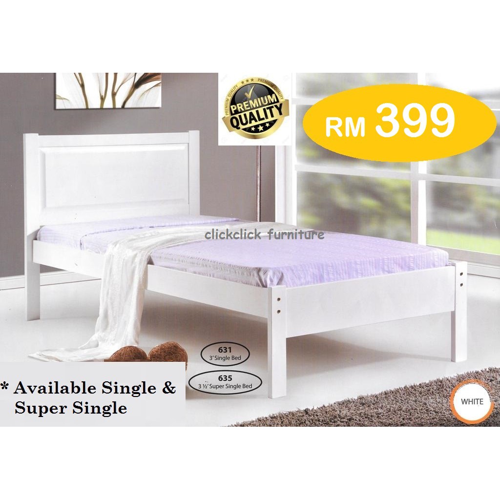 Single Bed Solid Wood / Super Single Bed Solid Wood / White Bed / Katil ...