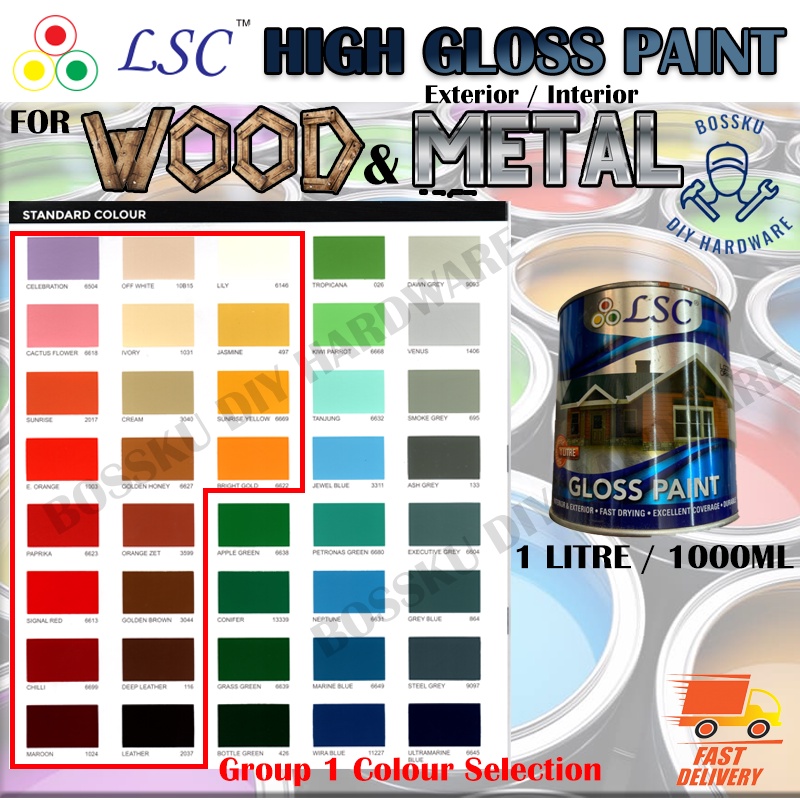 LSC High Gloss Paint (1L/1000ML) for WOOD & METAL Heavy Duty Interior ...