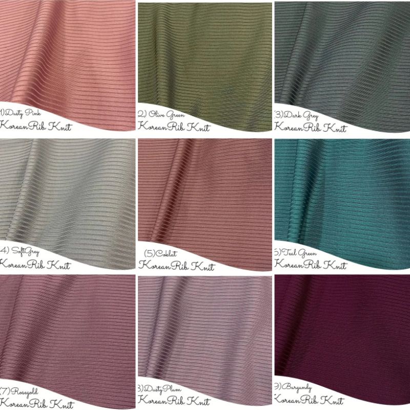 Kain Pasang Korean Rib Knit -Dusty Pink,OliveGreen,Grey,Brown,Teal ...