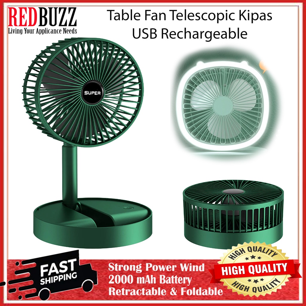 REDBUZZ Wall Table Fan Kipas USB Rechargeable Soft Light Wall Mount ...