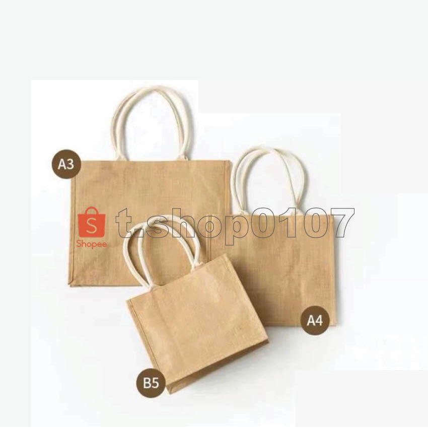 reusable jute tote bag / B5, A4, A3 / Limited Stock | Shopee Malaysia