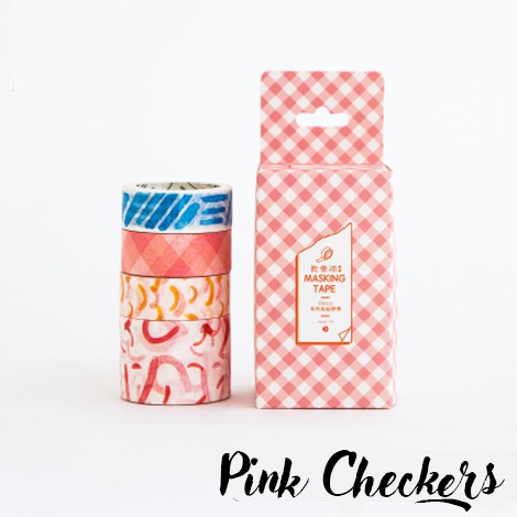 Set of 4 Party Pink Checkers Doodle & Stars Garland Washi Tape (AAC ...