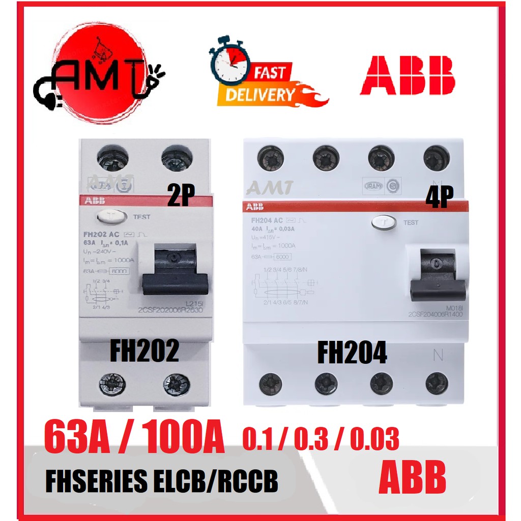 ABB FH202/204AC 63A 100A 2POLE 4POLE RCCB/ELCB 30MA 100MA 300MA | Shopee Malaysia