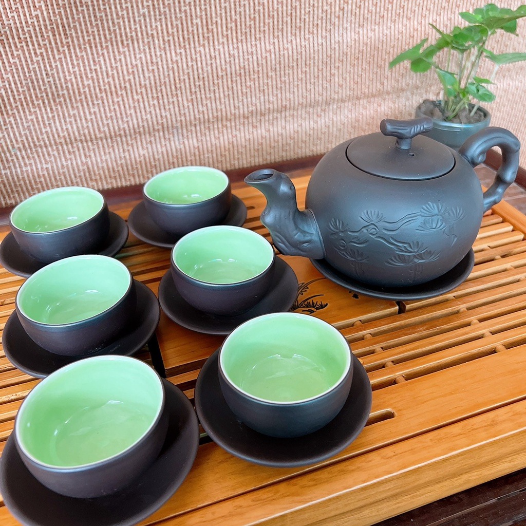 SA Bat Trang Ceramic tea set, high quality black Tung tea set with ...