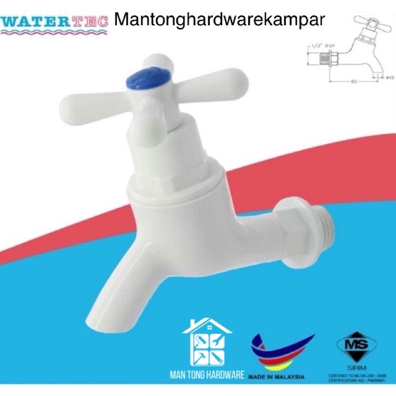 🔥READY STOCK🔥WATERTEC SIRIM CROSS HANDLE PVC BIB TAP 15MM (1/2”) (1pcs)/Paip Kepala Plastic 15MM ...