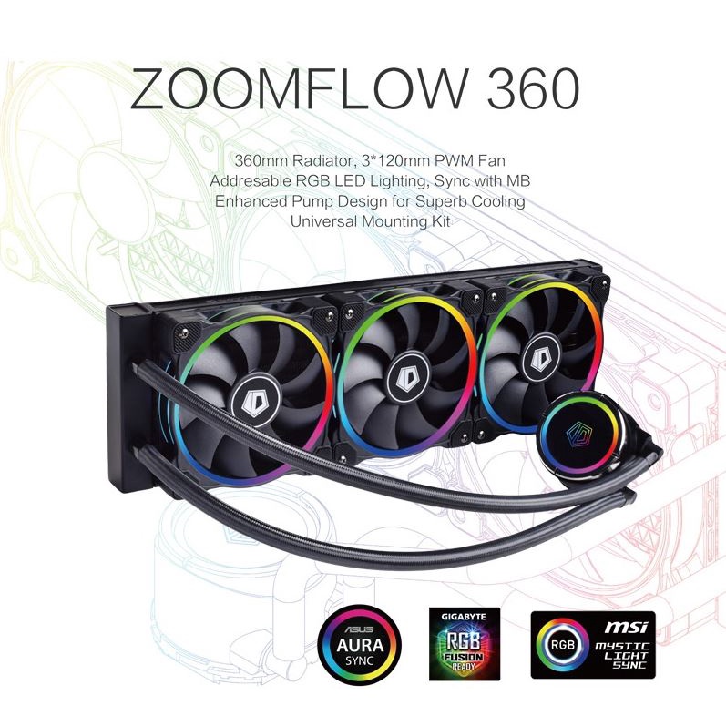 ID-Cooling ZoomFlow AIO 360 X ARGB CPU Water Cooling Radiator 360mm for ...