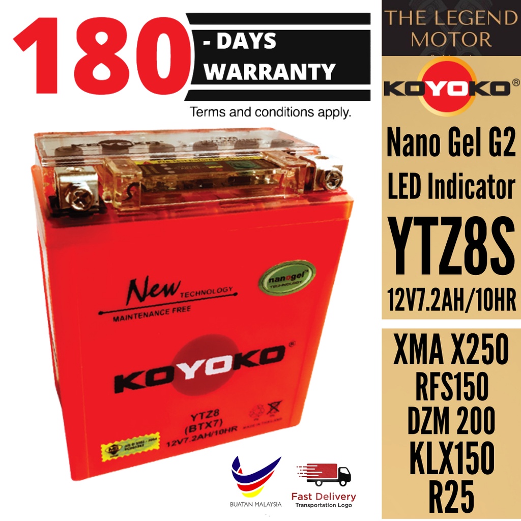 YTZ8 BTX7 Koyoko Gel G2 Battery Batteri Bateri 100% Original KOYOKO R25 X-MAX 250 RFS150 KLX 150 ...