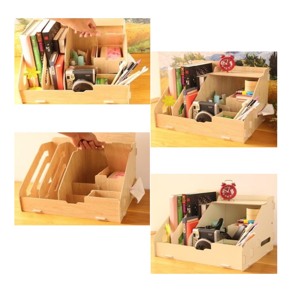 DIY Creative Wooden Table Book & Organiser Rack Compartment Desktop ...