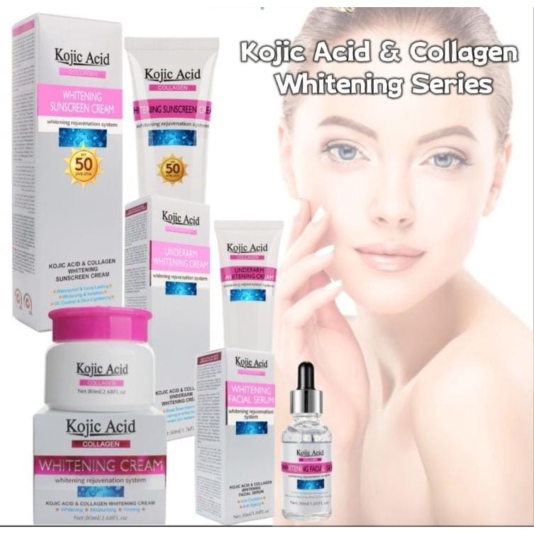 GUANJING Kojic Acid & Collagen Whitening Face Cream Face Serum Sunscreen Underarm Whitening ...