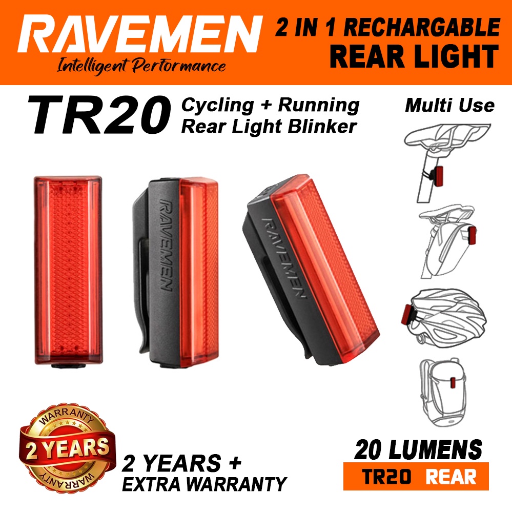 RAVEMEN TR20 Bicycle Rear Light Running Blinker Road Bike MTB Hazard ...