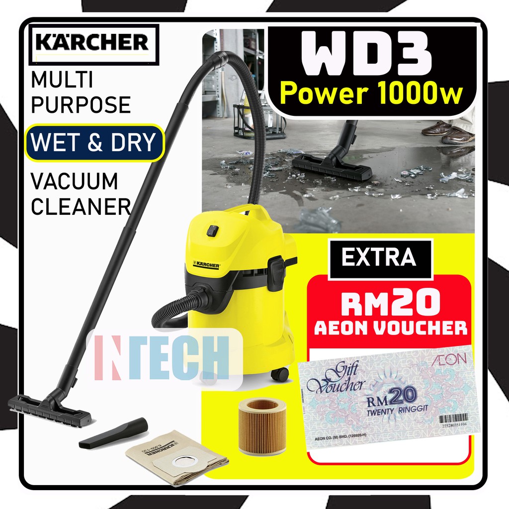 KARCHER WD3 MULTI PURPOSE WET & DRY VACUUM CLEANER 1000W (FREE GIFT RM20 AEON VOUCHER) | Shopee ...