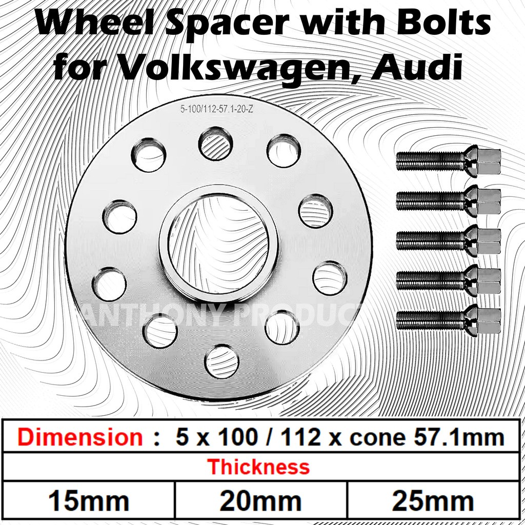 Volkswagen Audi Slip-On Wheel Spacer with extended bolts 5x100 5x112 ...