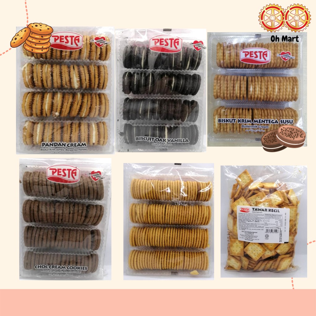 HALAL-Pesta Biskut 420 g (Pandan Cream/Oak Vanilla/Choc Cream Cookies ...