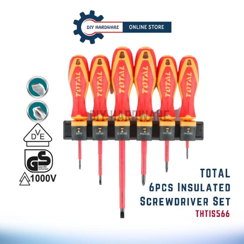 TOTAL 6pcs Insulated Screwdriver Set THTIS566 | Shopee Malaysia