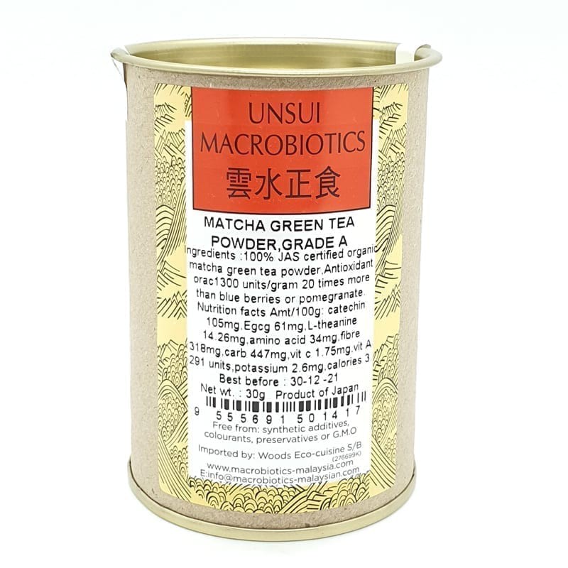 Unsui Macrobiotic Matcha Green Tea Powder Grade A, 20g Japan | Shopee ...