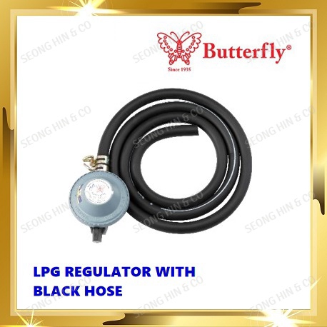 BUTTERFLY LPG REGULATOR WITH 1.5M BLACK HOSE / Kepala Gas wayar gas ...