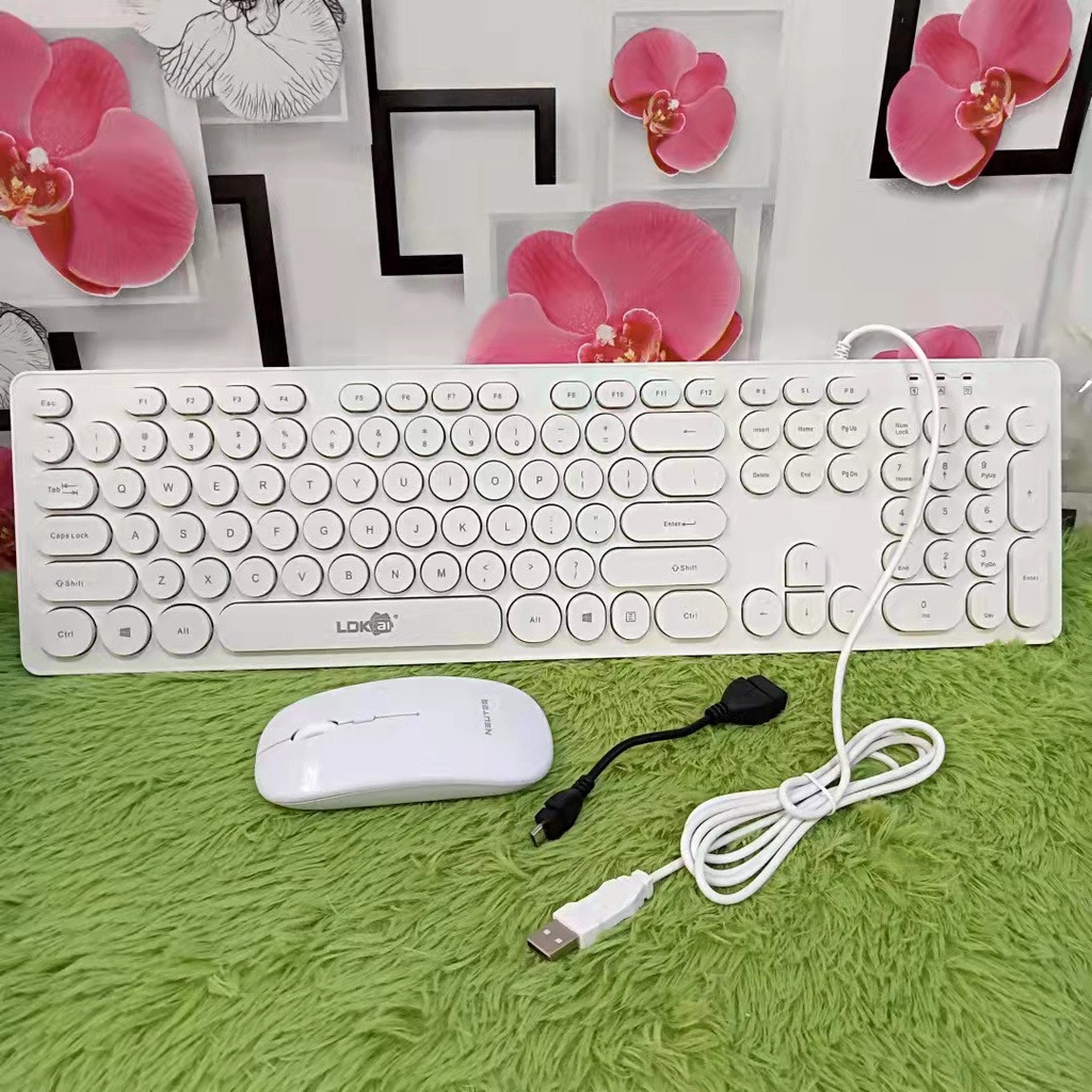 (FREE OTG CORD)Keyboard AND Mouse Round Keycap Wired Office Keyboard ...