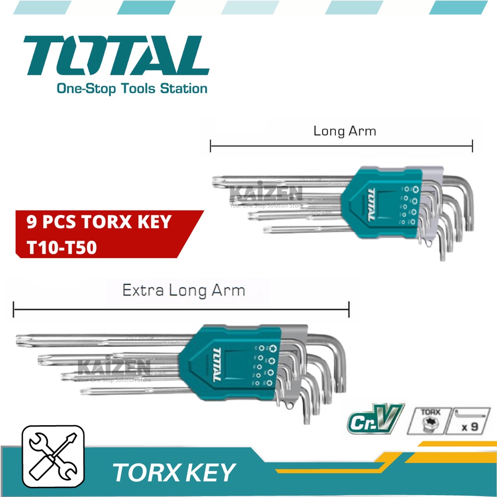 TOTAL THT106392 / THT106391 T10-T50 9 Pcs Torx Key | Shopee Malaysia
