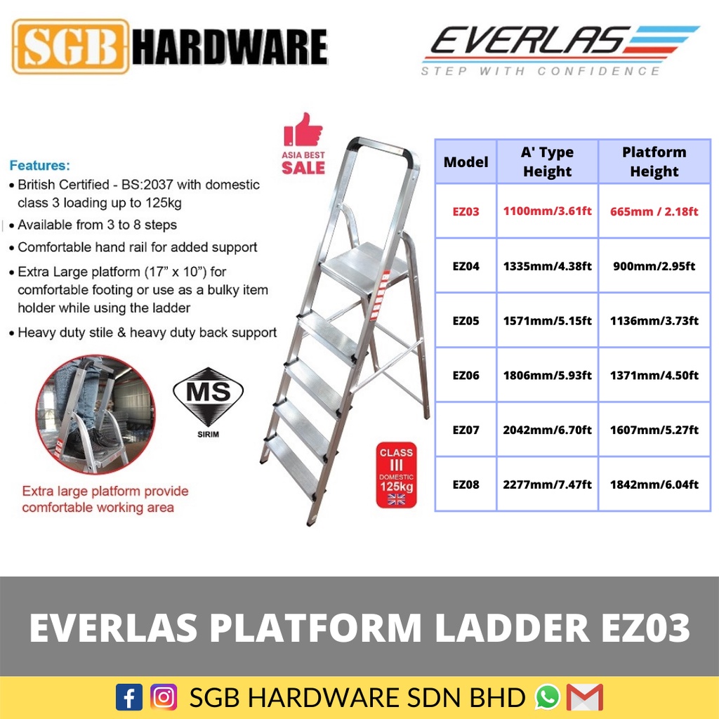 EVERLAS EZ03 3 STEPS PLATFORM LADDER - SILVER + | Shopee Malaysia