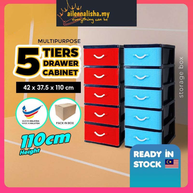 5 Tiers Plastic Drawer Laci Plastik Cloth Cabinet Almari Baju Toy ...