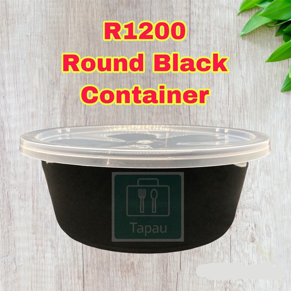 TAPAU -CB R1200 (50sets± ) Black Round Container With Lid Disposable PP Plastic Food Box Ware ...