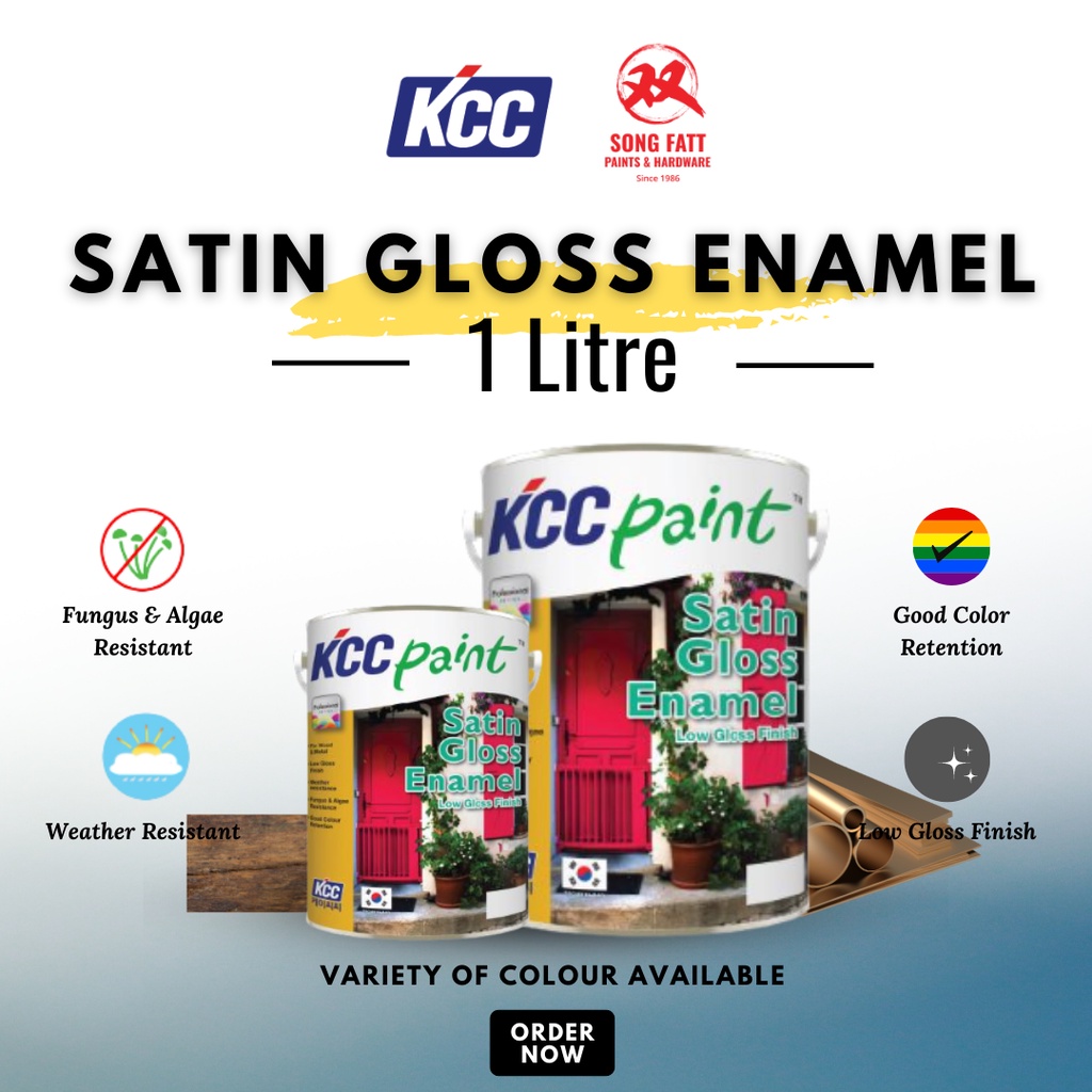 KCC Paint SATIN GLOSS ENAMEL 1L (WHITE/COLOUR) Wood & Metal Satinwood/Gardex/Odourlite Soft Matt ...