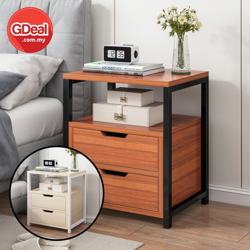 GDeal Double Drawer Bedside Table Bedroom Bedside Storage Living Room ...