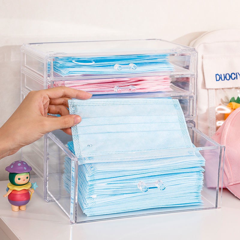 Mask Storage Box Transparent Drawer Stackable Organizer Portable ...
