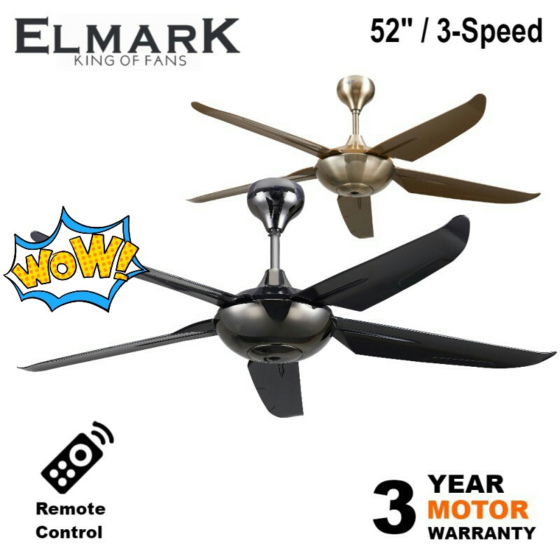 Elmark 52 Inch Remote Ceiling Fan (Black/Gold) (TWIN PACK) | Shopee ...