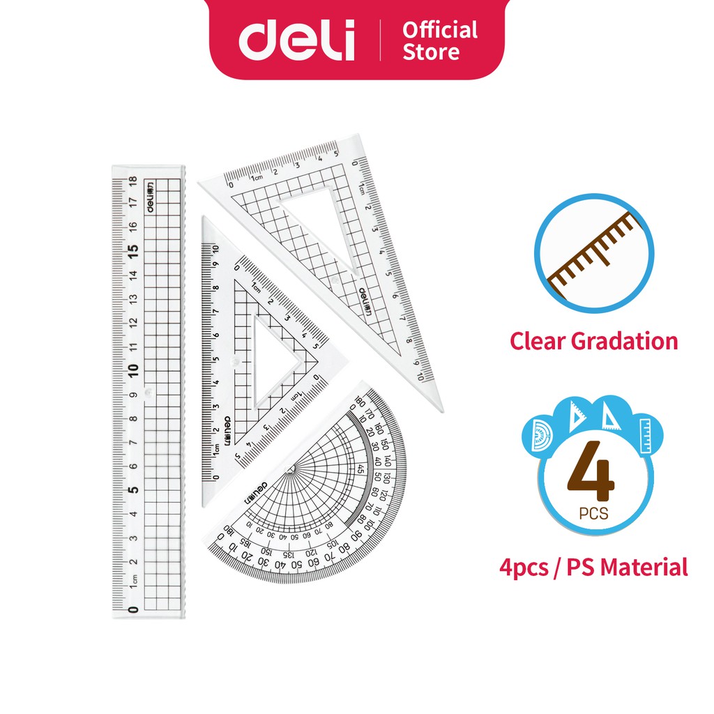 Deli Ruler Set 9619 Measuring Tools Student Use Clear Ruler Graduation ...