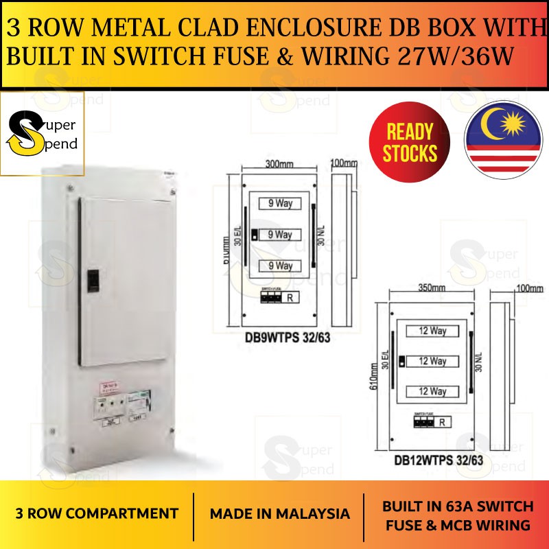 [ 3 row ] Metal Clad Enclosure Db Box with built in switchfuse & wiring ...