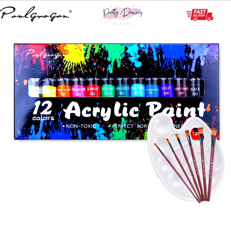 High Grade 12 Color Acrylic Painting Canvas Color Palette And Nylon ...