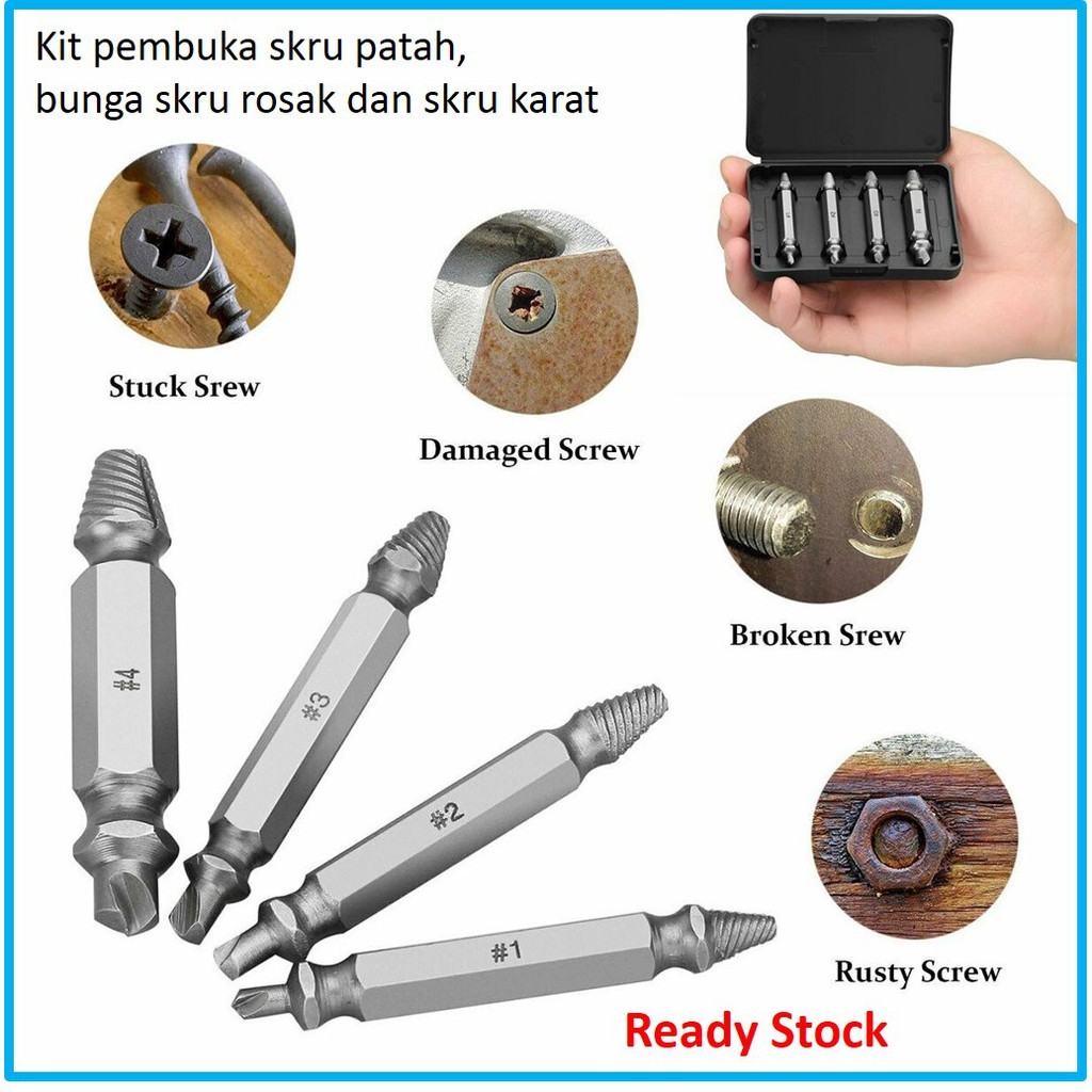 Kit pembuka skru patah dan bunga skru rosak / Screw Extractor Drill ...
