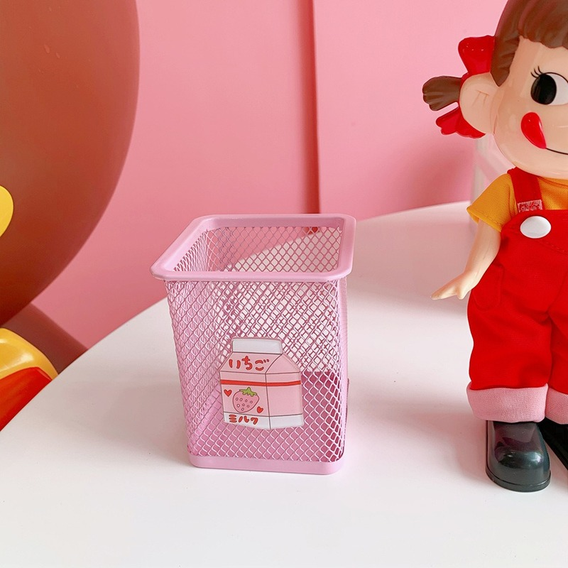 ins sweet cute girl pink pen holder student desktop storage organizing ...