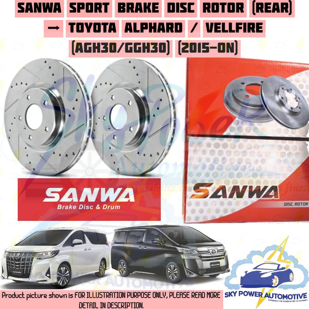 SANWA TOYOTA ALPHARD / VELLFIRE (AGH30/GGH30) SLOTTED & DRILLED BRAKE ...