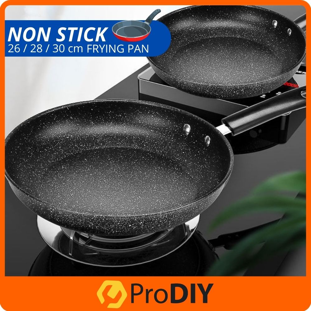 26 / 28 / 30 cm Non-Stick Frying Pan Black Deep Frying Wok Pan Durable ...