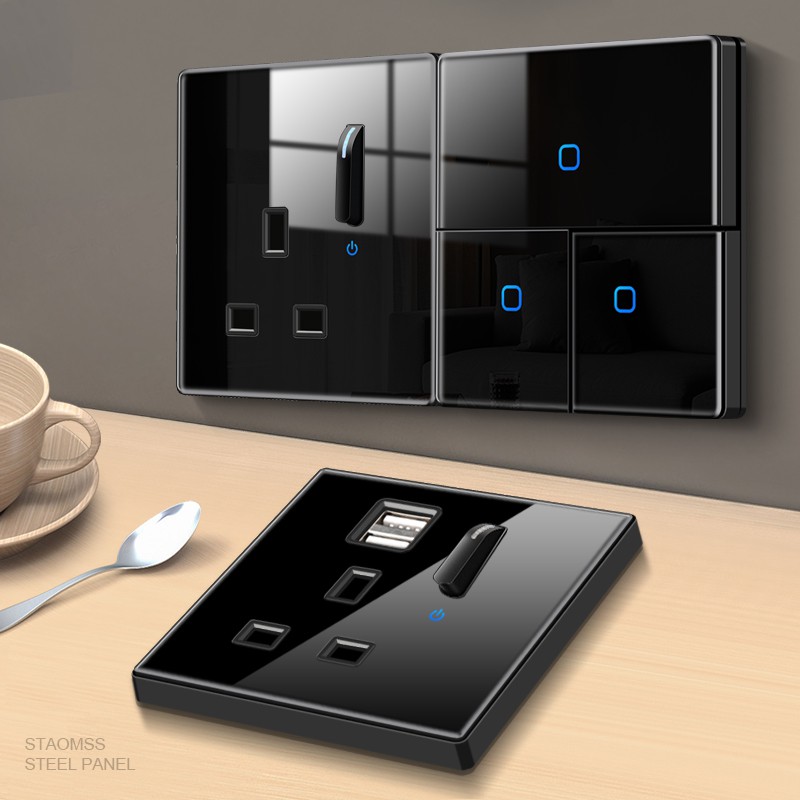 【Full tempered glass】Malaysian 13A wall outlet LED indicator, universal ...