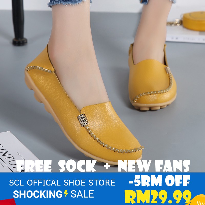 [SCL] [20 Colors]🔥 2021 Kasut Style Perempuan🔥 Women's Casual Loafers Cow Leather Work Shoes ...