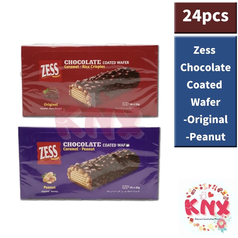 Zess Chocolate Coated Wafer ( Original / Peanut ) 24pcs x 22g | Shopee ...