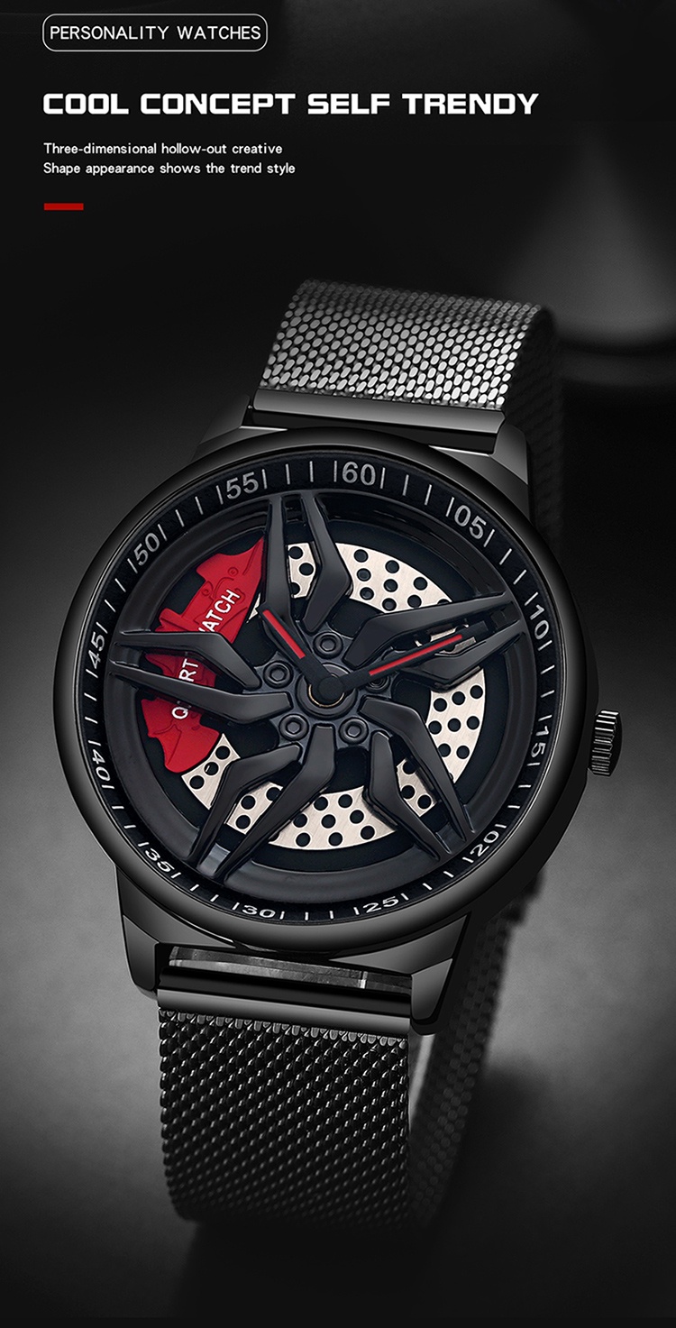 SANDA New Unique Real 3D Model Spinning Car Wheel Hub Watch Luxury ...