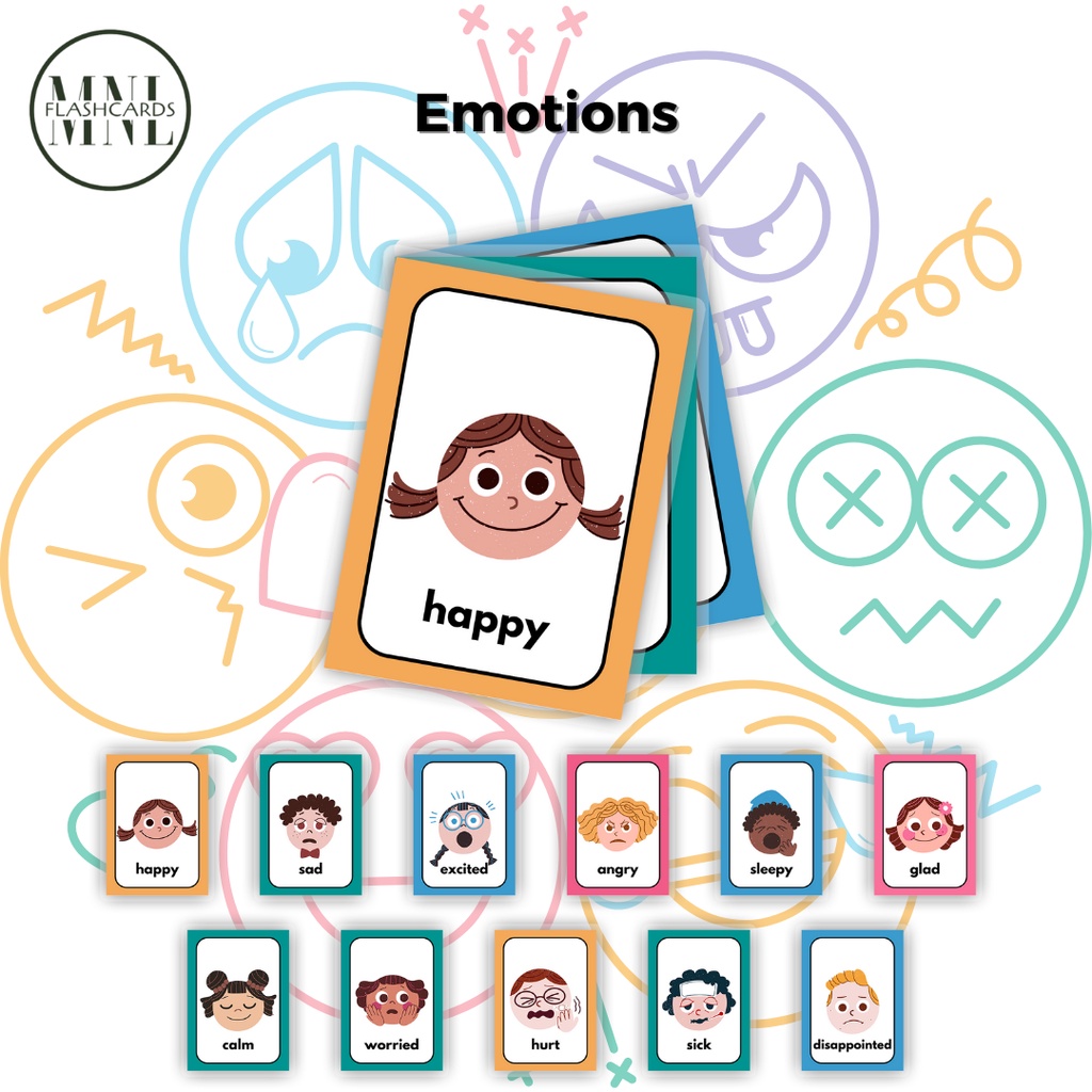 EMOTIONS FULLY LAMINATED EDUCATIONAL FLASHCARDS WITH OR WITHOUT RING ...