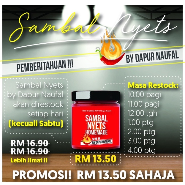 🔥MAX 4🔥 READY STOCK🔥 NEW LOGO🌶🔥HQ SAMBAL NYET HOMEMADE 🔥🌶BY DAPUR ...