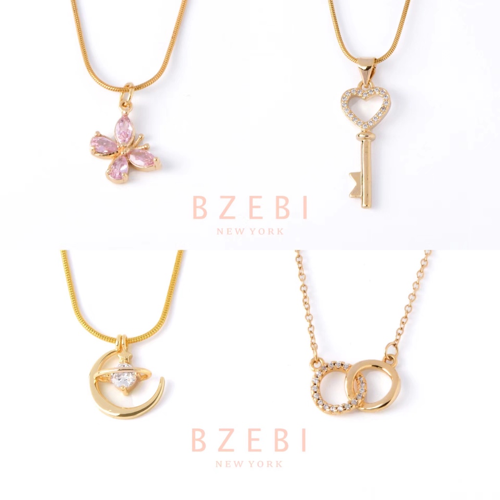 BZEBI Butterfly Pendant Necklace Key 18k Gold Plated Moon Zircon Cute ...