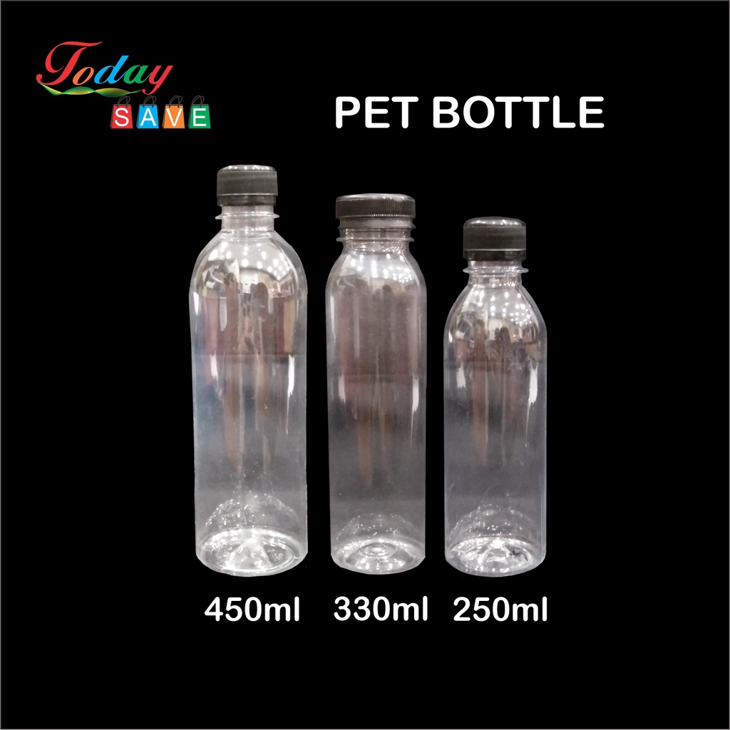 PET BOTTLE JUICE BOTTLE WATER BOTTLE WITH BLACK CAP 250ml , 330ml , 450ml | Shopee Malaysia