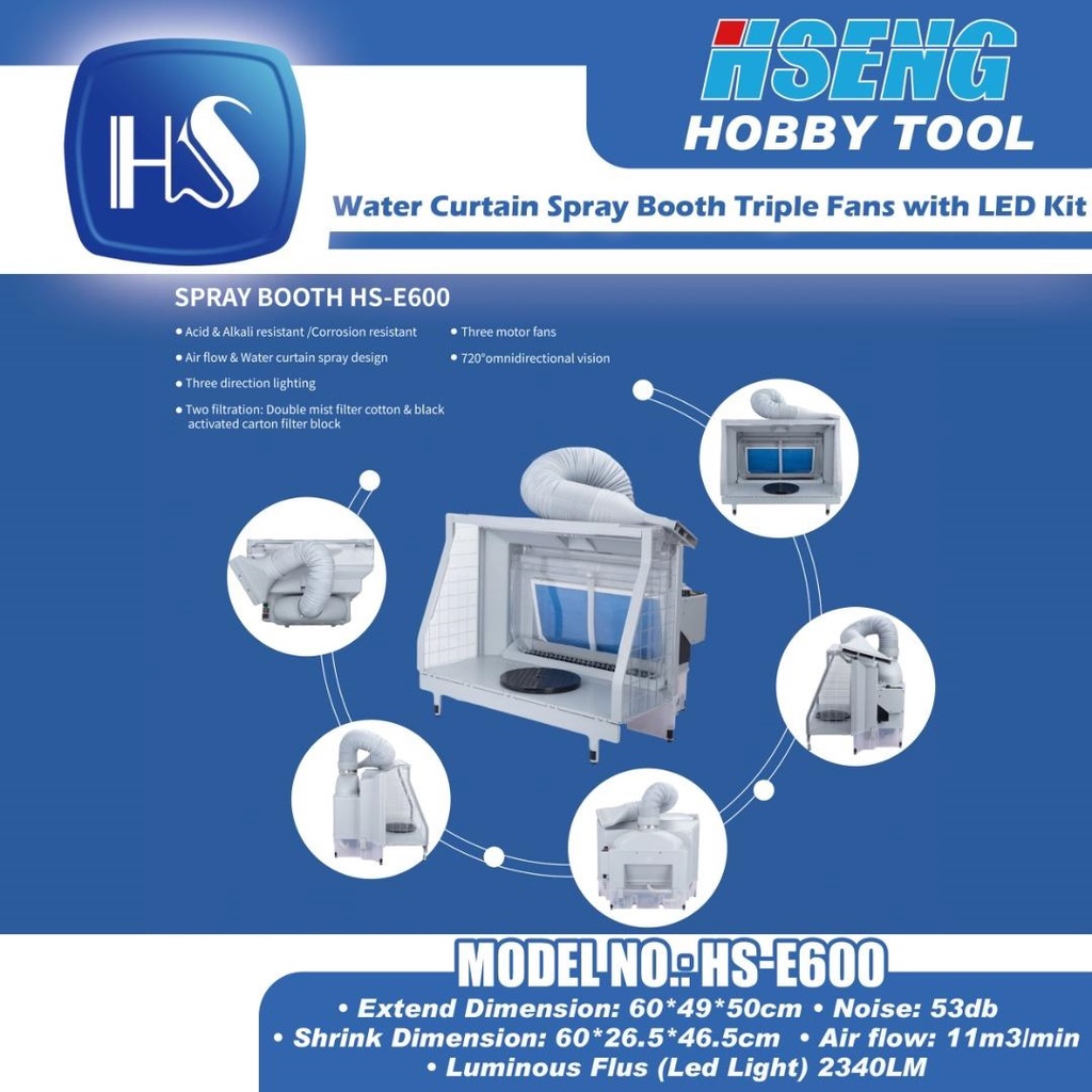 HSENG HS-E600 Water Curtain Spray Booth Triple Fans with LED | Shopee Malaysia