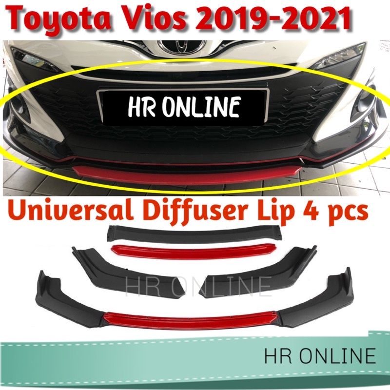Toyota Vios 2022 2019 Front Diffuser Lip front skirt with redline ABS ...