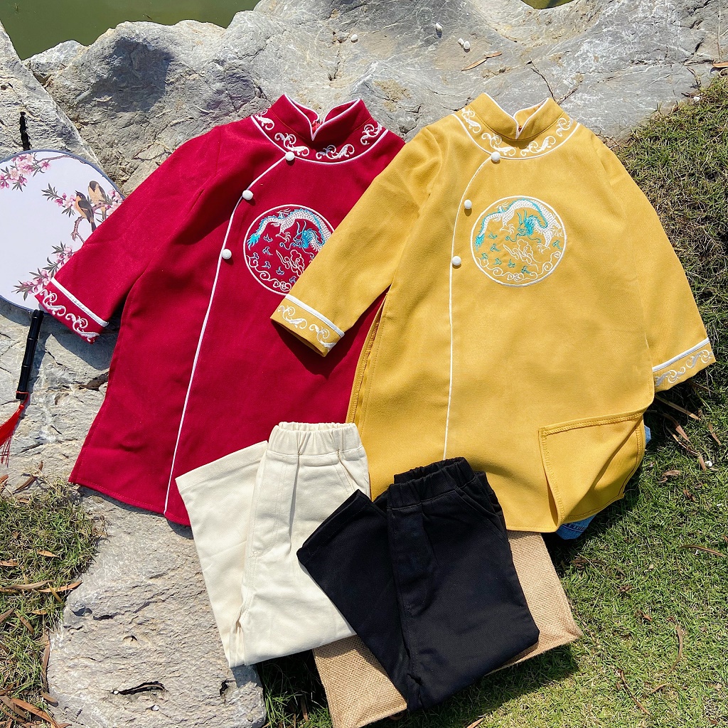Velvet Ao Dai with Dragon Embroidery CNY for Boys 2 - 7 Years Old - TD4049 | Shopee Malaysia
