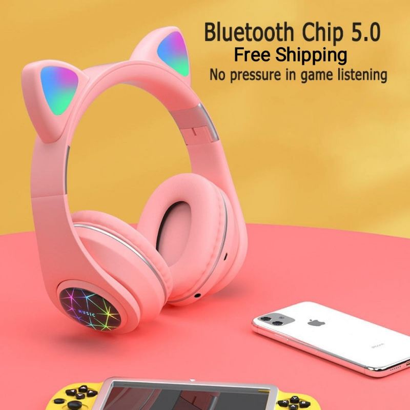 Wireless Bluetooth Earphone Head-mounted Bluetooth 5.0 Cute Cat Ears ...