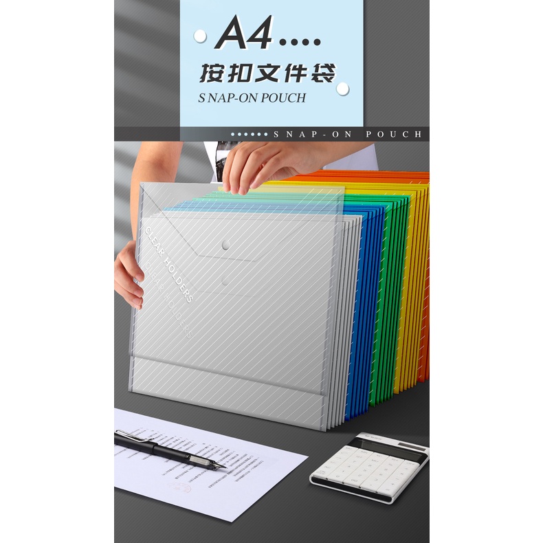 【TS】10 Pcs A4 Button File Folder Documents Transparent PVC Folder ...